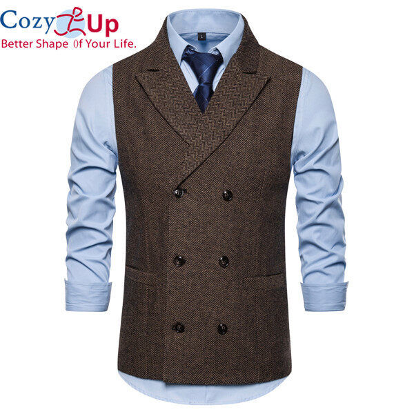 Cozy Up Mens Formal Double Breasted Vests Classic Suit Gilet Homme Slim Fit Coffee Waistcoat Men ...