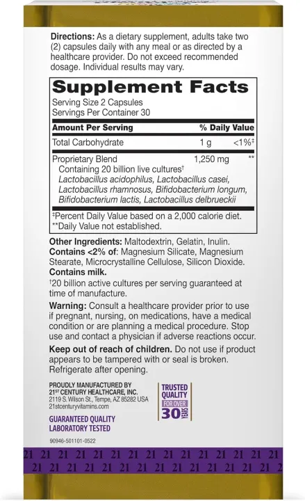 21st Century Advanced Probiotic Capsules, 60 Count (27505) (FROM DUBAI ...