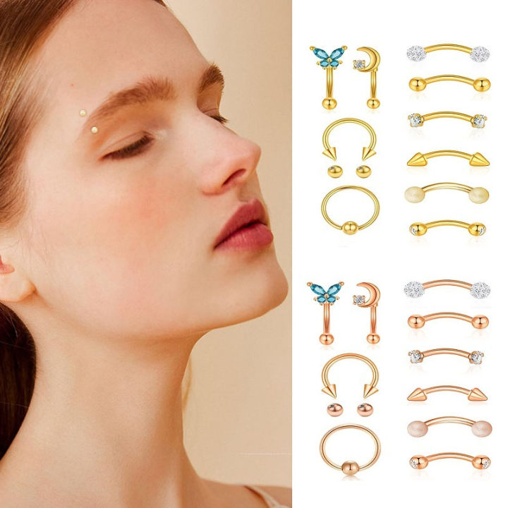10Pcs 16G Eyebrow Ring / Nose Ring Inlaid Shiny Zircon, Curved Barbell ...