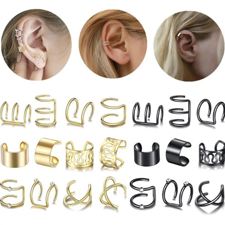 12Pcs/Set Ear Cuffs Leaf Ear Cuff Clip Earrings for Women Earcuff No ...