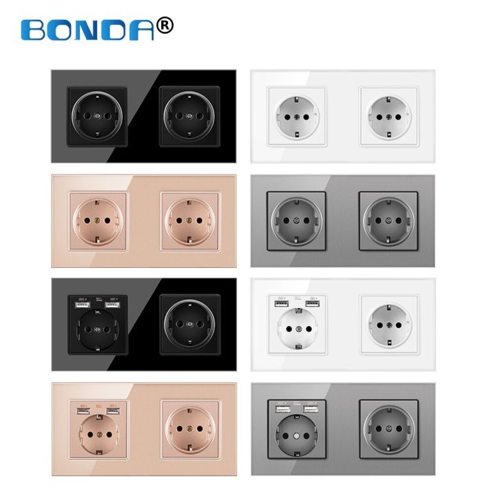 BONDA EU Standard Socket Socket 6A Tempered Crystal Glass Panel Sockets ...