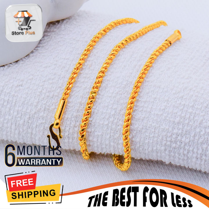 3MM Rope 24K Gold Plated Necklace For Women Man Fashion Wedding ...