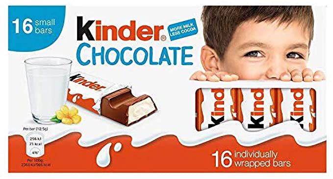 Kinder Chocolate Bars, Box of 16 Small 12.5 g Milk Chocolate Bars with ...