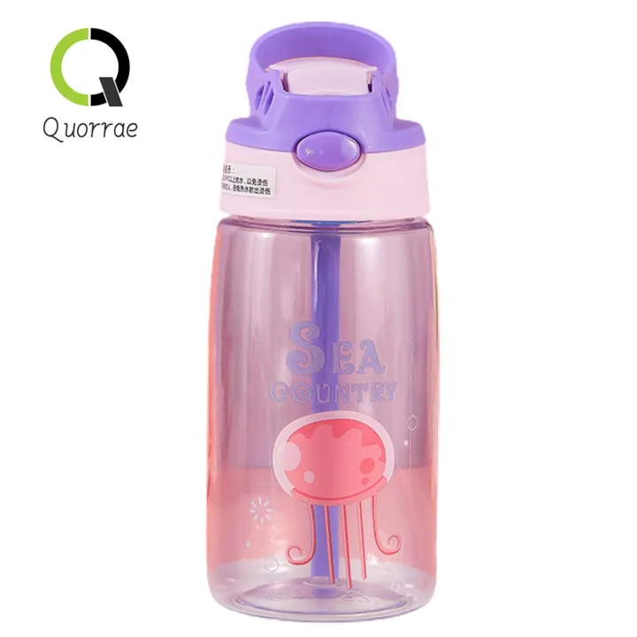 Quorrae Straw Bottle Ergonomic Handle Clear Cartoon Straw Water Bottle ...