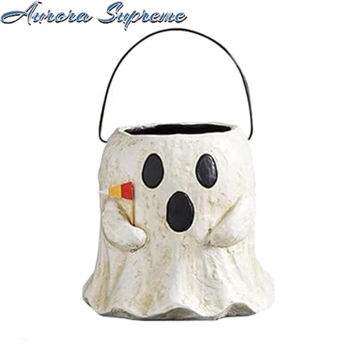Resin Ghost Bucket Spooky Halloween Ghost Candy Bucket with Handle for ...
