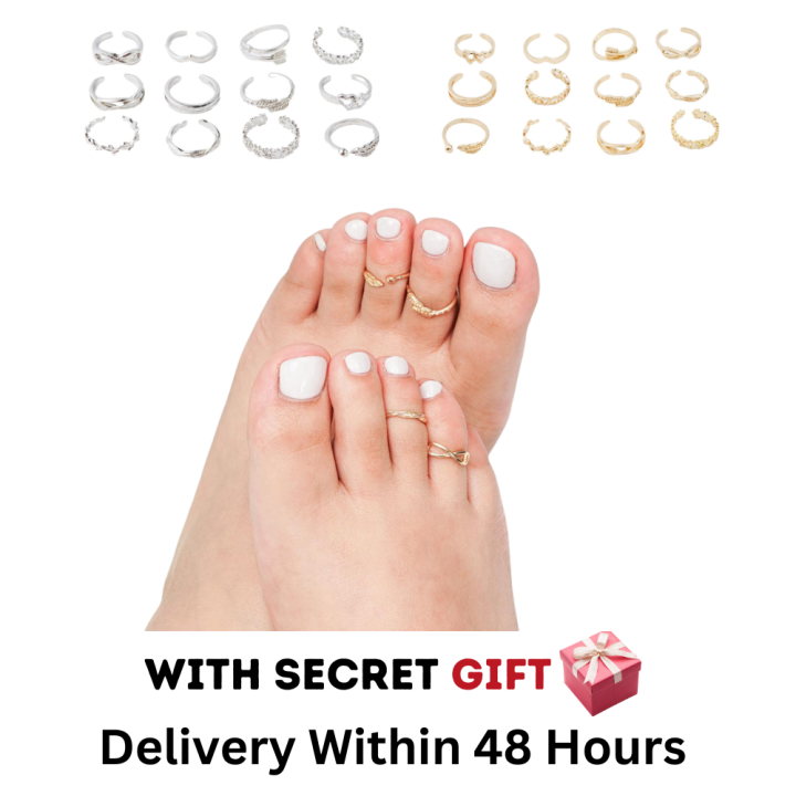 12 Pcs/Set Adjustable Toe Rings Girls Simple Beach Open Toe Ring Set ...