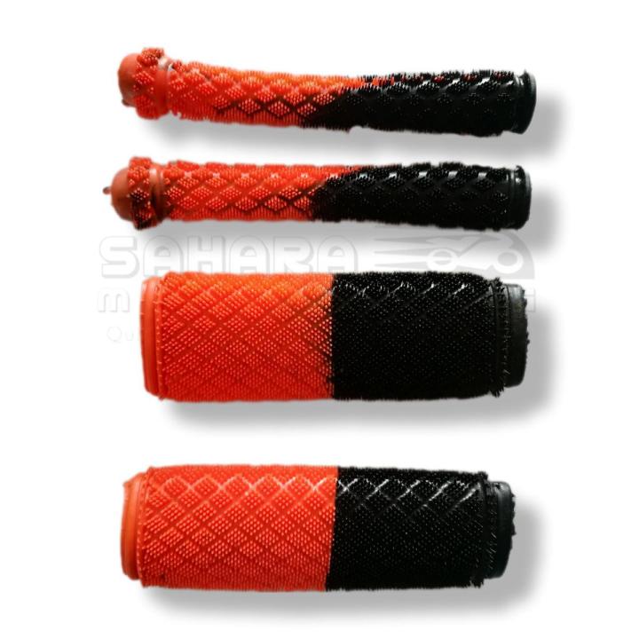 HANDLE GRIP SET FOR MOTORCYCLE & SCOOTERS - BLACK & ORANGE COLOUR ...