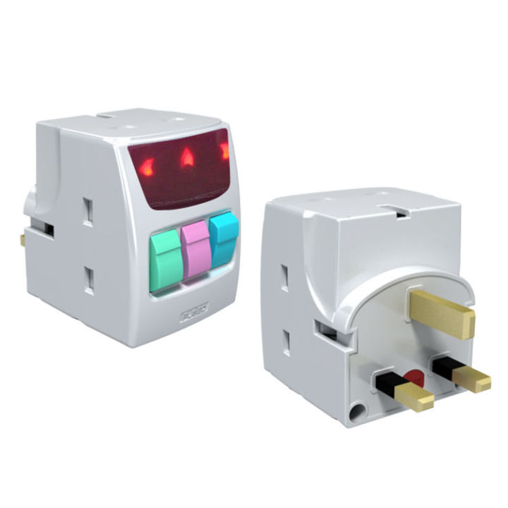UK 3-Outlet Wall Plug Adapter Extender – Individual Switches & Safety ...