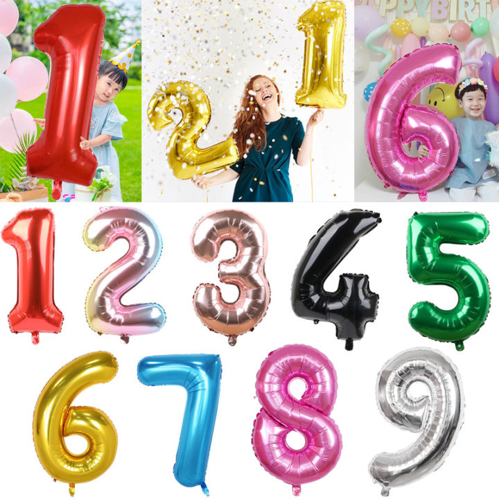 32 Inch Number Aluminum Film Balloon Gold Silver Red and Black Gradient ...