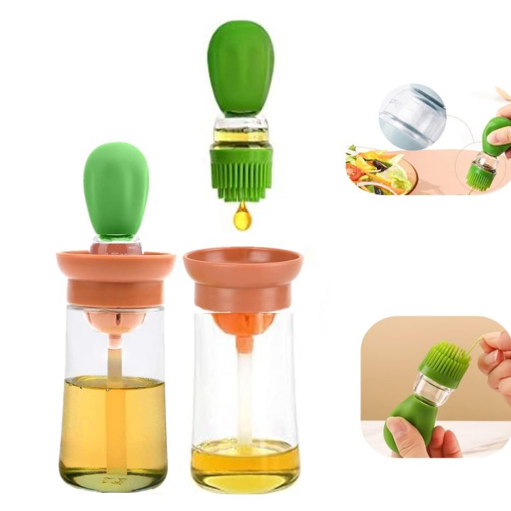 Glass Kitchen Olive Oil Bottle With Silicone Brush,New 2-in-1 Silicone ...