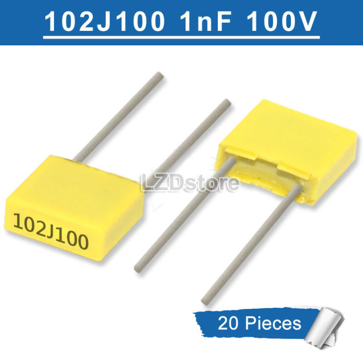 20pcs 102J100 Correction Capacitor 102 100V 1nF 0.001uF 102J 100V Pitch ...