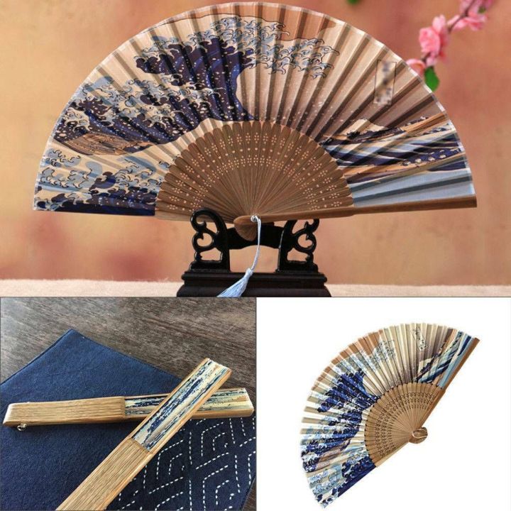Silk Hand Fan Mount Kanagawa Waves Japanese Folding Fan Pocket Fan ...