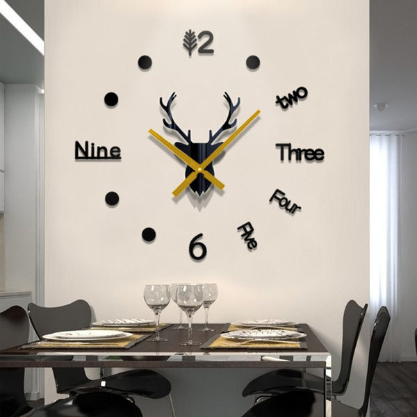 Large Acrylic 3D Wall Watch Clocks DIY Mirror Deer Head Stickers Art ...