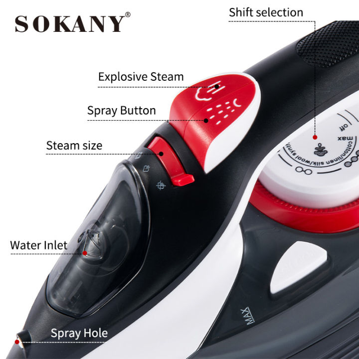 Sokany Steam Iron Electric Iron Ceramic Steam Plate 350ml 2600w SK-285 ...