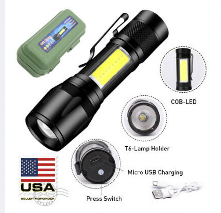 Cob Torch XPE Aluminum Alloy Flashlight Rechargeable Adjustable Focus ...