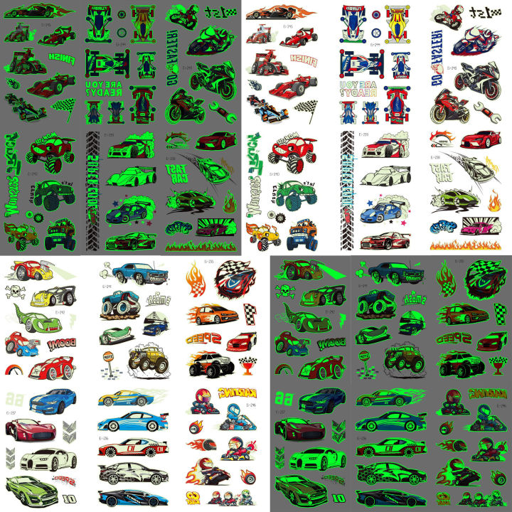 Glow In Dark Racing Temporary Tattoos For Boys Teens Luminous Car ...