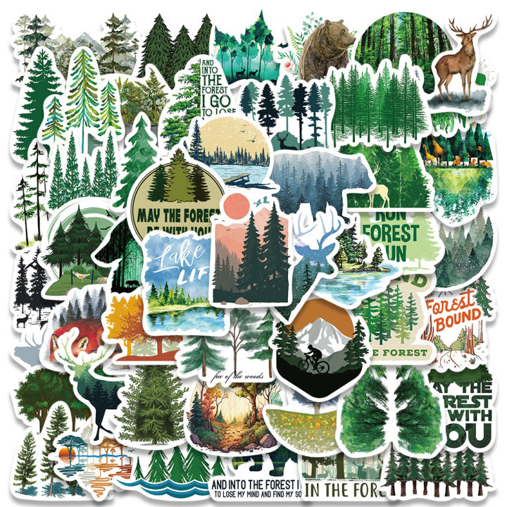 50pcs Cute Cartoon Animals Trees Forest Stickers For Laptop Phone ...