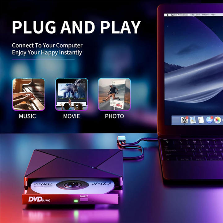 (VDZI) External CD/DVD Drive,Portable DVD Reader Writer ROM Drive,CD ...