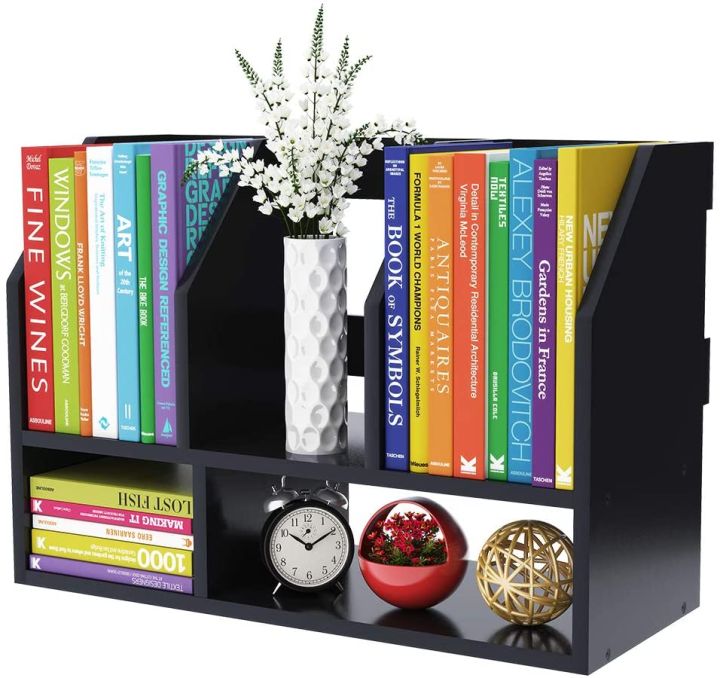 Desktop Bookshelf Wood Desk Organizer Shelf Bookcase with 5 ...
