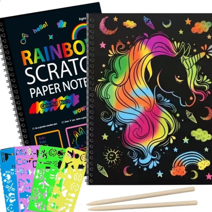 Interesting With Wooden Pen Rainbow Scratch Book Colorful Smooth Color ...