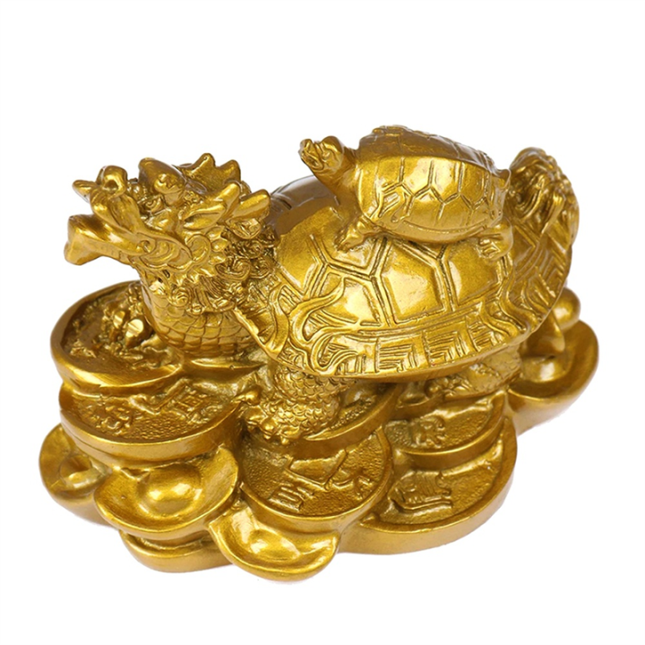 1Pc Gold Feng Shui Dragon Turtle Tortoise Statue Figurine Coin Money ...