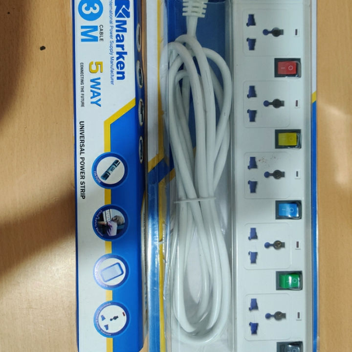Marken Extension Power Strip With Surge Protector Multi Switch Socket 5 ...