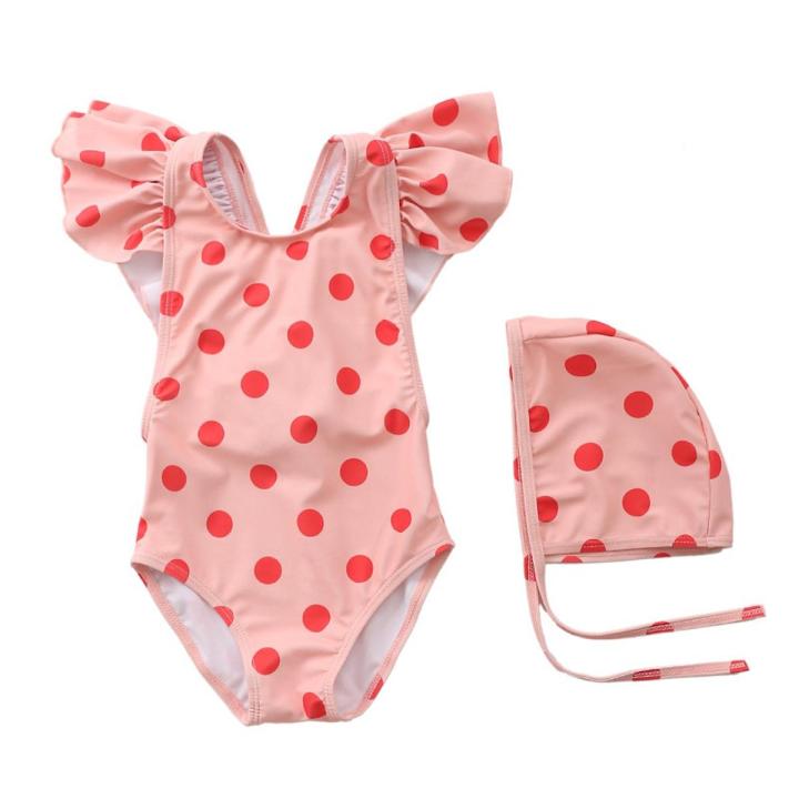 Baby Girls Swimwear one piece Girls Swimsuit Hat Children Swimwear Kids ...