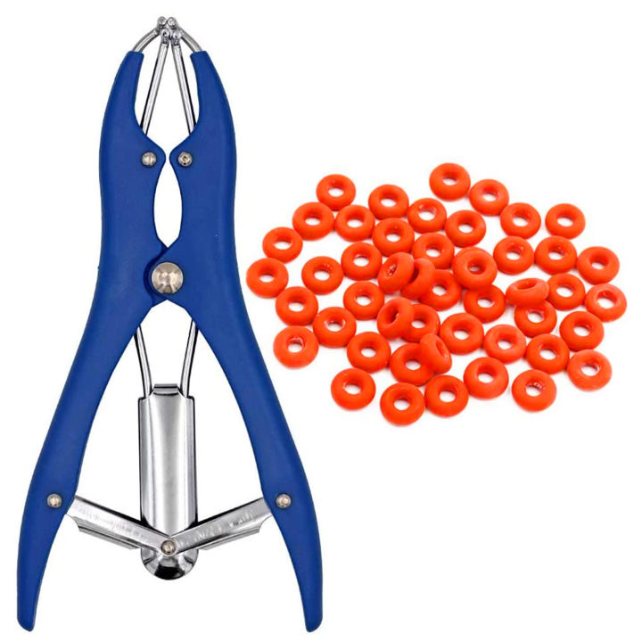 Migeet Castration Bander Pliers with 100 Pcs Castrator Rings Forceps Pliers Tail Docking for ...