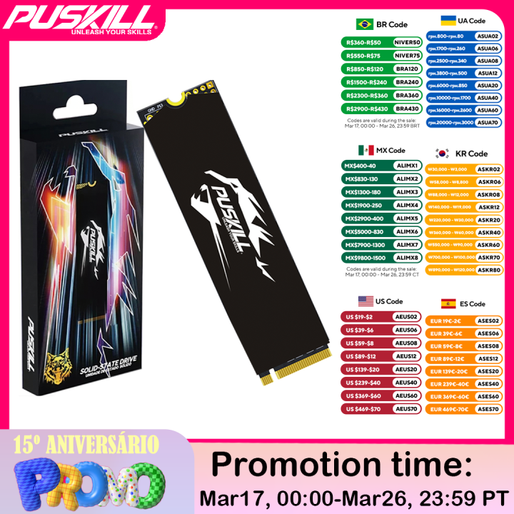 PUSKILL SSD M.2 NVMe 1TB 512GB 256GB 128GB PCIe M2 2280 Hard Disk ...