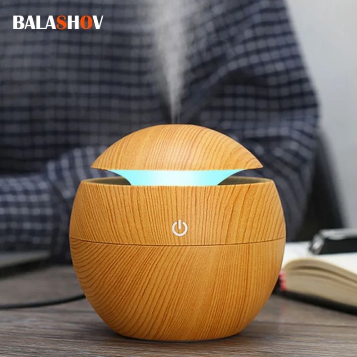 130ML Air Humidifier Ultrasonic USB Aroma Diffuser Wood Grain LED Night ...