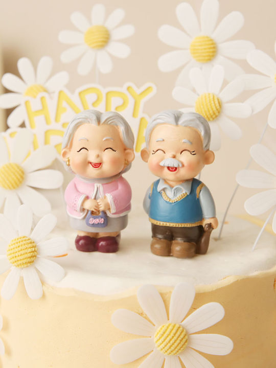 Warm Grandparents Miniature Doll Birthday Cake Per Cute Old Man Woman ...
