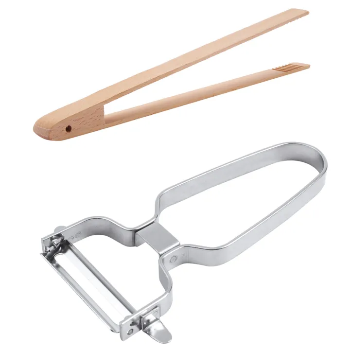 4 Packs 12 Inch Wood Toaster Tongs Kitchen Tongs & 1x 2 in 1 Fruit and ...