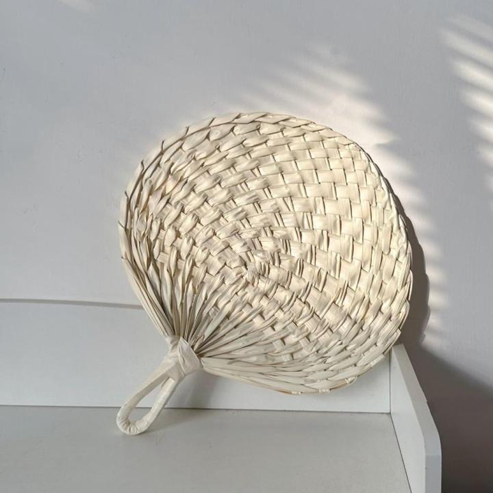 Hand-Cranked Hand Fan Large Handheld Fan Woven Natural for Camping Heat ...