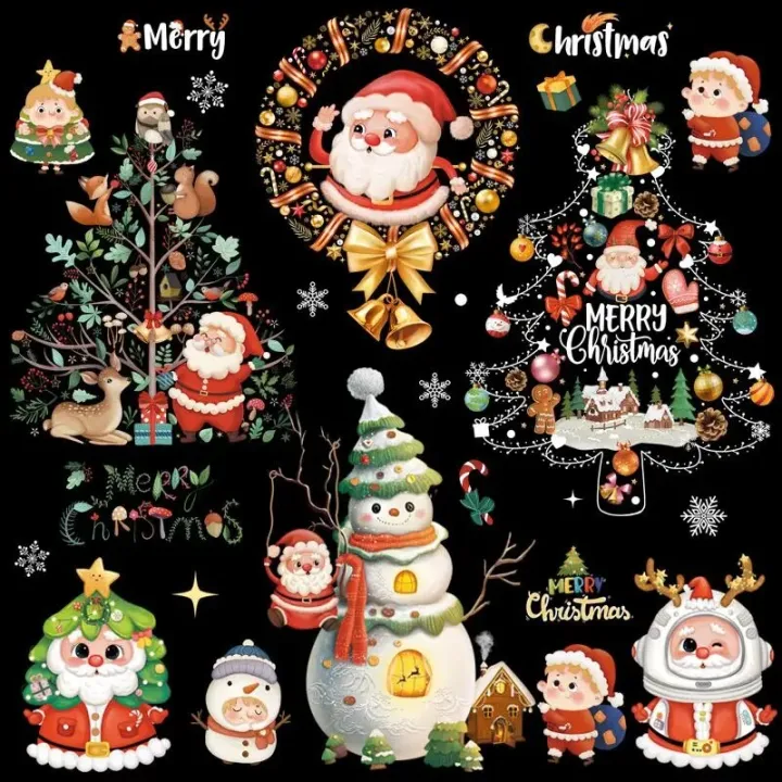 2PCS New Year Christmas Decoration Wall Sticker Glass Static ...