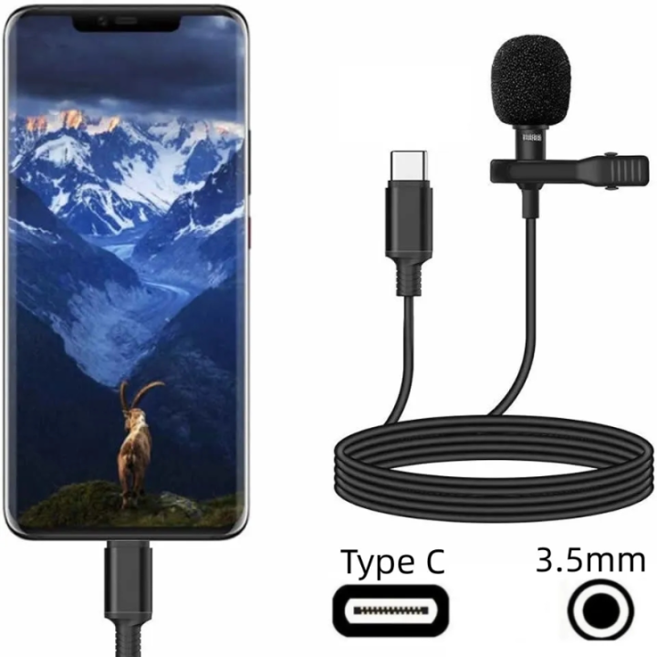 Portable 3.5mm/type C Mini Microphone For Phone Clip-On Lapel Lavalier ...