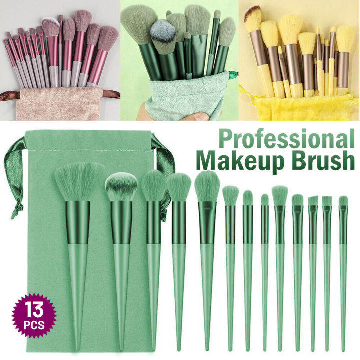 13 PCS Green Color Makeup Brushes Set Women Cosmetic Brushes | Daraz.lk