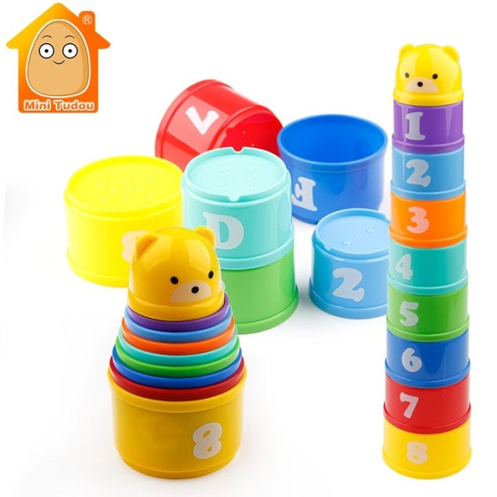 9PCS Educational Baby Toys 6 Month+ Figures Letters Foldind Stack Cup ...