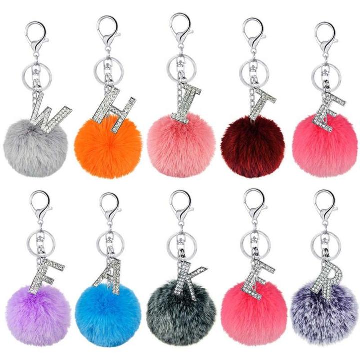 Initial Keychain Unique Keychain Design Cute Keyring Plush Ball ...