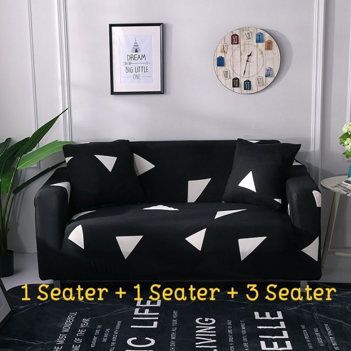 Black & White Triangle Design Sofa Cover Full Set Single Seat Two Seat ...