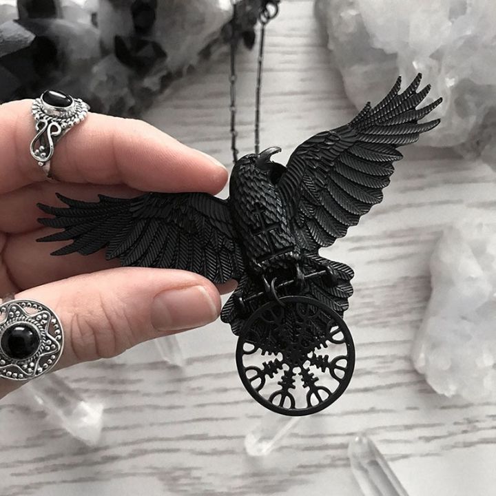 Vintage Goth Black Crow Pendant Neckalce For Women 2022 Dark Viking ...
