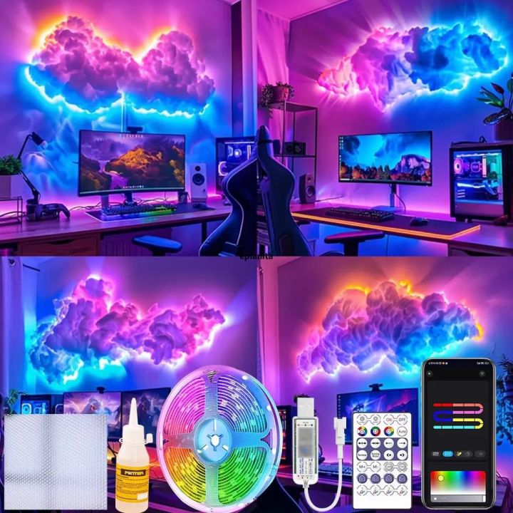 APP small thunder cloud light cloud light smart kit 7 lights 3D cloud lightning 360 degree ...