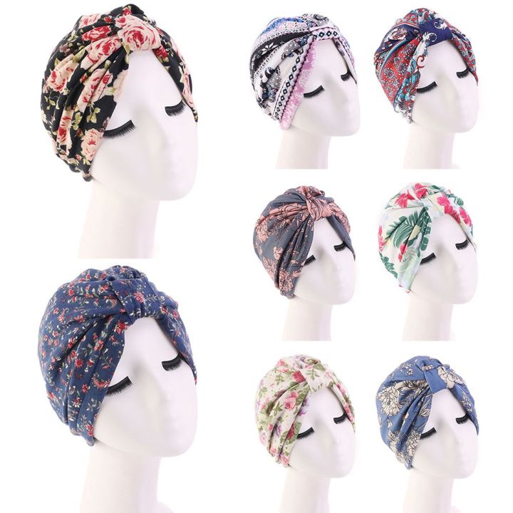 Bandana Cotton Floral Print Sleep Night Cap Head Cover Wrap Hat Turban ...
