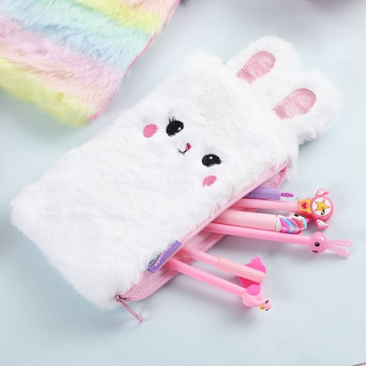 Kawaii Bunny Pink Pencil Case For Girls Boys Plush Pencil Box School ...