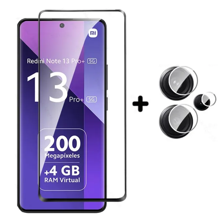 2in1 Curved Tempered Glass + Lens Film for Xiaomi Redmi Note 13 Pro ...