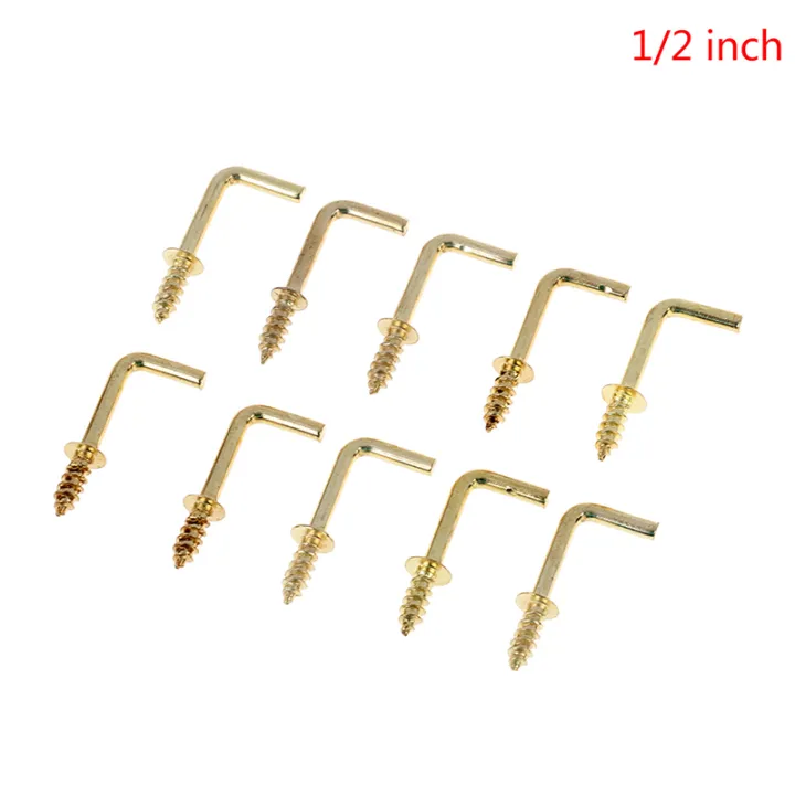 10pcs L shape Dresser Cup Hooks Right Angle Screws 7 Style Hanger Iron ...