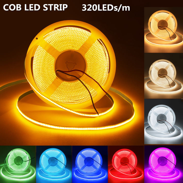 5m 10m 24v Cob Led Strip 320 Leds/m White Red Green Blue Pink Adhesive ...