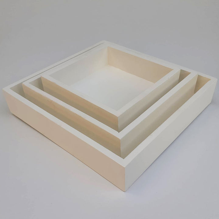 Wooden Tray Set Square Small White Color Serving Wood Trays for Kitchen ...