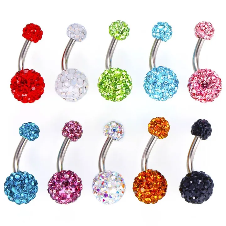 Fashion Double Crystal Gem 8/10mm Belly Button Ring Belly Bar Navel ...