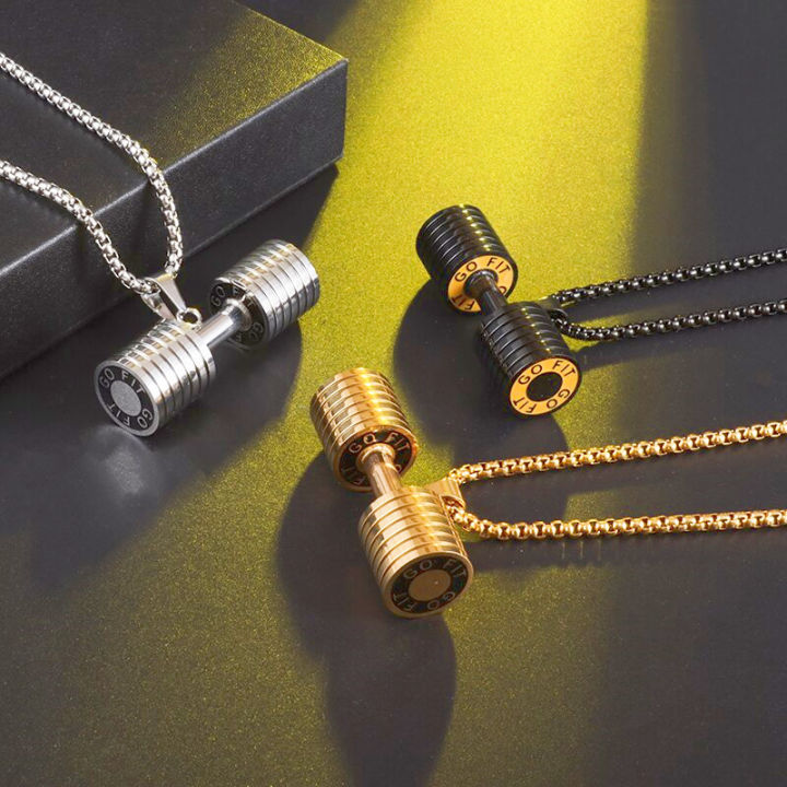 Fashion fitness dumbbell pendant necklace weight plate barbell chain ...