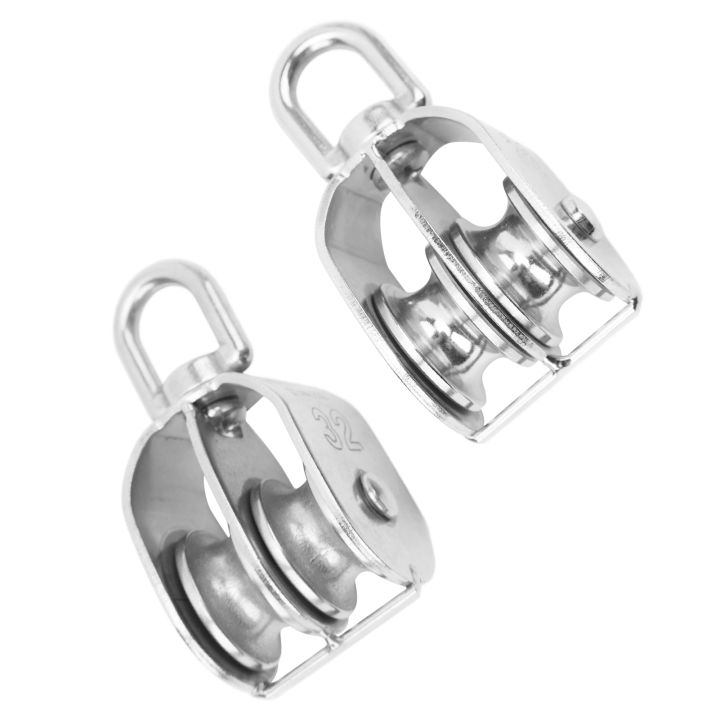 2PCS Double Pulley Block M32 Roller Wheel Stainless Steel 360°Rotation ...